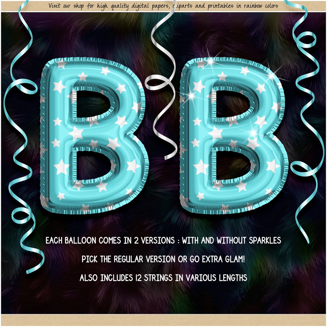 BLUE Foil Balloon Alphabet Clipart Star Balloon Font Heart - Etsy