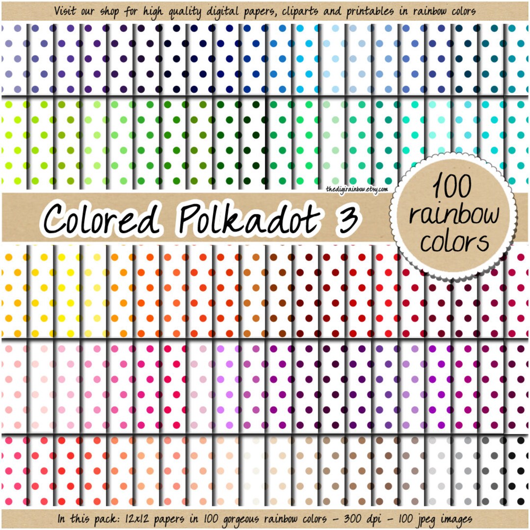 100 SEAMLESS Rainbow Polka Dots Digital Paper Polkadot Background ...