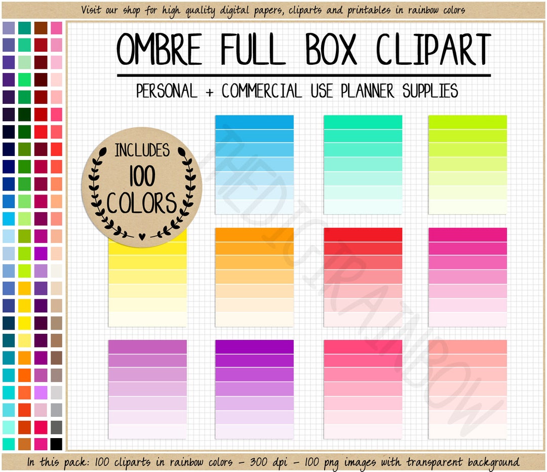 SALE 100 Ombre Full Box Planner Stickers Ombre Clipart Full Box ...