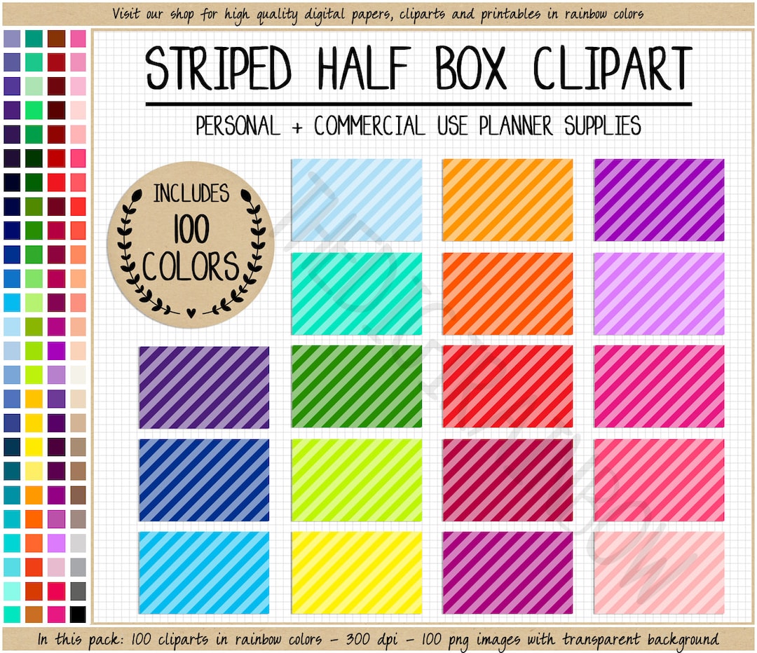 SALE 100 Stripes Half Box Clipart Bright Half Box Rainbow Half Box ...
