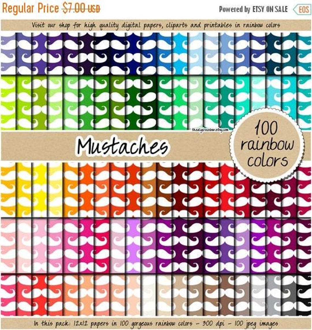 100 Mustache Digital Paper Hipster Digital Paper Mustache Pattern ...