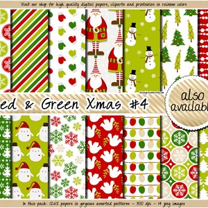 SALE Christmas Digital Paper Red and Green Christmas Digital Paper ...