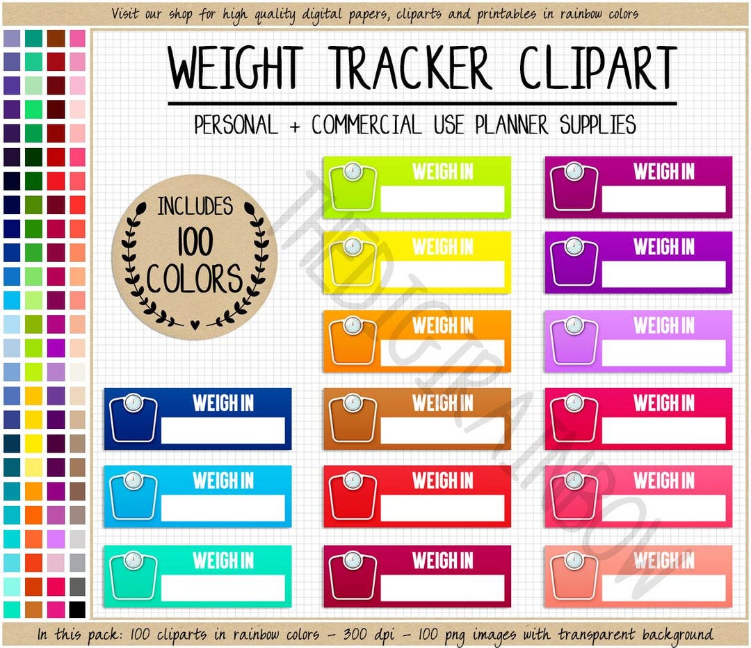 SALE 100 WEIGHT TRACKER Clipart Bathroom Scale Health Digital Planner ...
