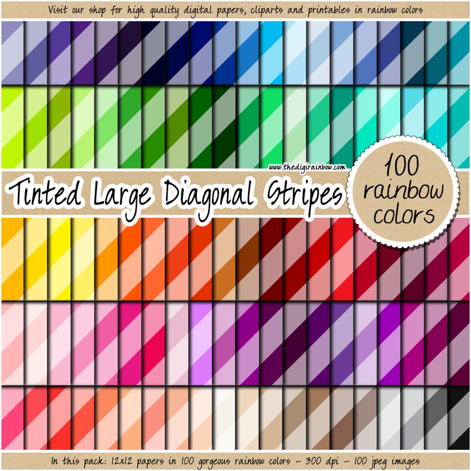 100 SEAMLESS Striped Digital Paper Tinted Large Diagonal - Etsy