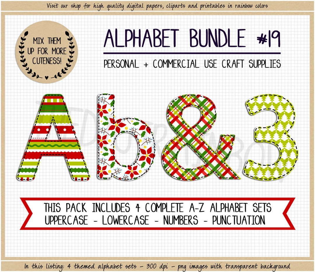 Christmas Alphabet Clipart Red and Green Plaid Alphabet Christmas Tree ...