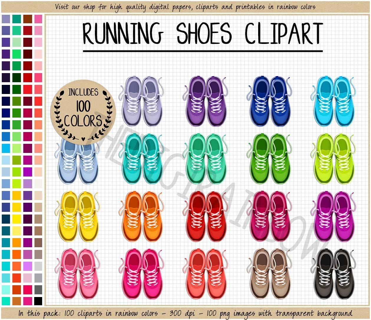 100 RUNNING SHOES Clipart Training Sneakers Digital Sticker Athletic ...