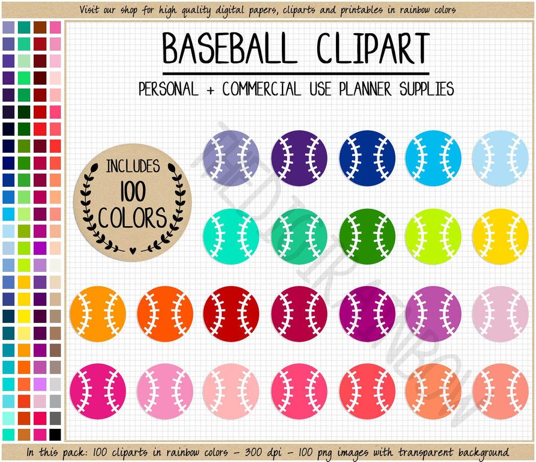 SALE 100 BASEBALL Clipart Rainbow Baseball Stickers Sports Stickers ...