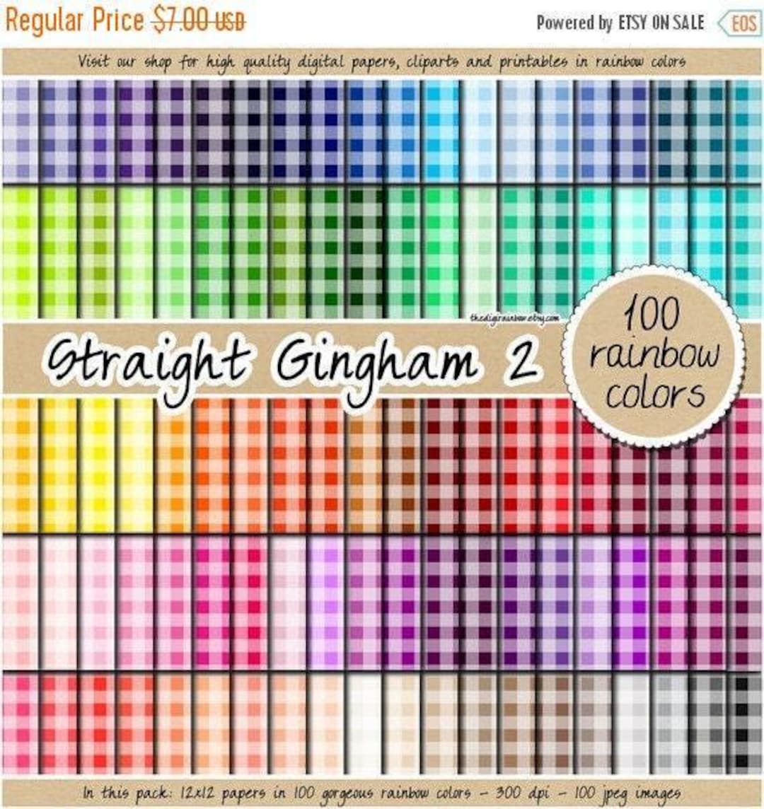 100 Straight Gingham Digital Paper Seamless Rainbow Gingham Pattern ...