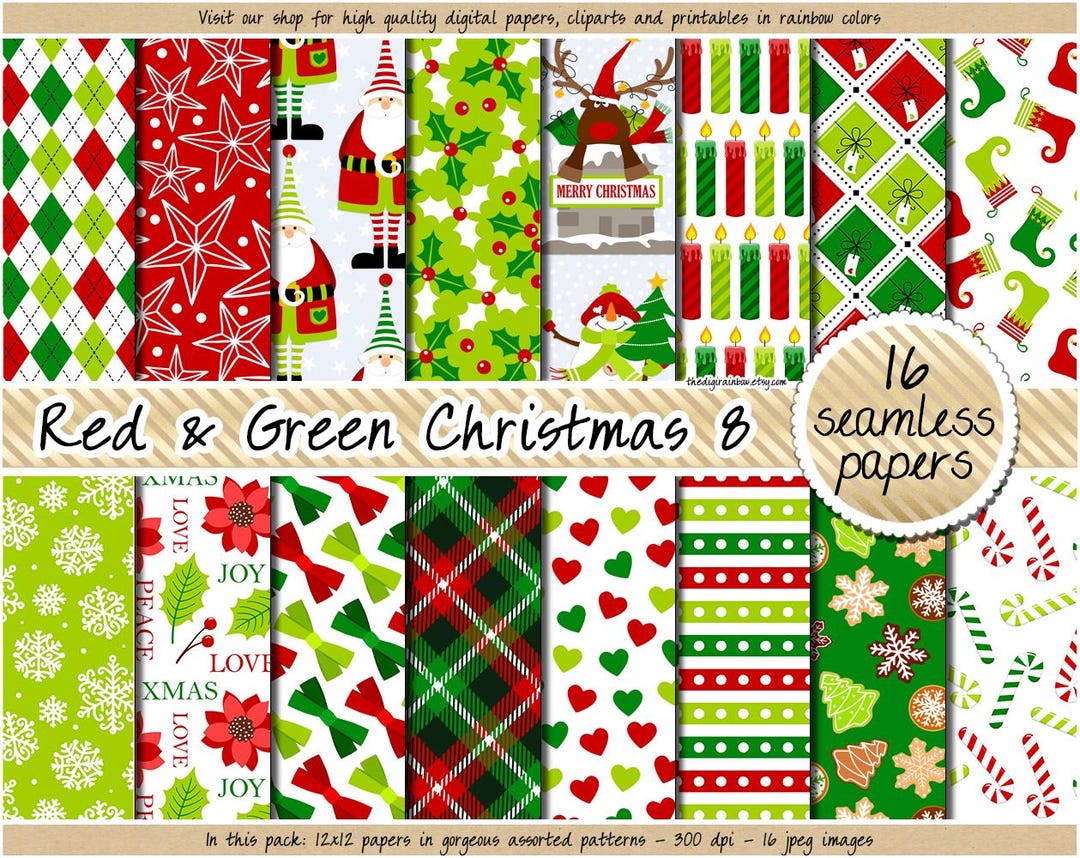SEAMLESS Christmas Digital Paper Red and Green Plaid Pattern Santa ...