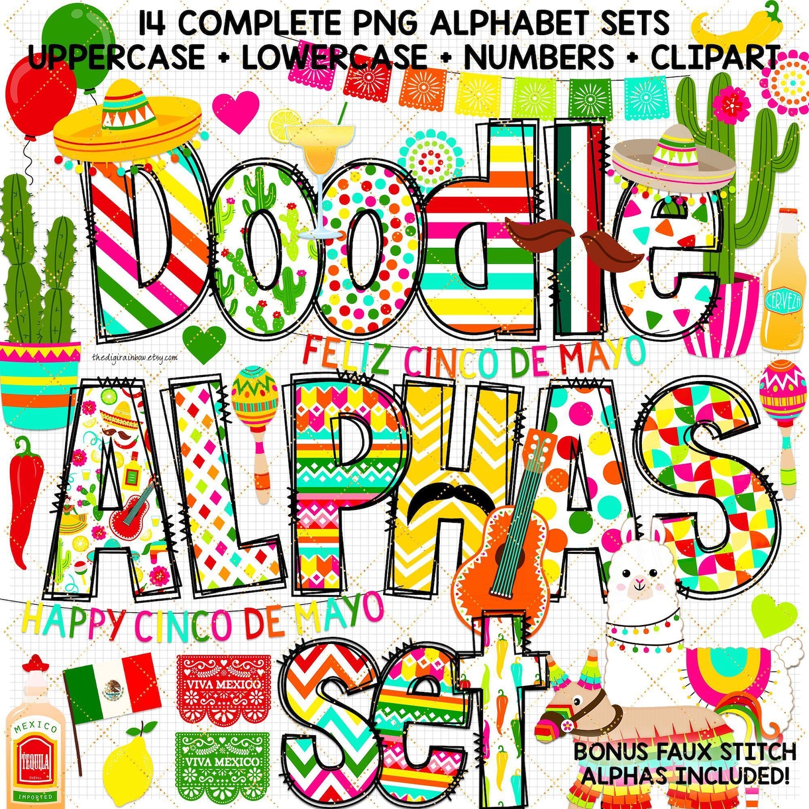 Cinco De Mayo PNG Alphabet Doodle Fiesta Font Mexico Clipart Faux ...