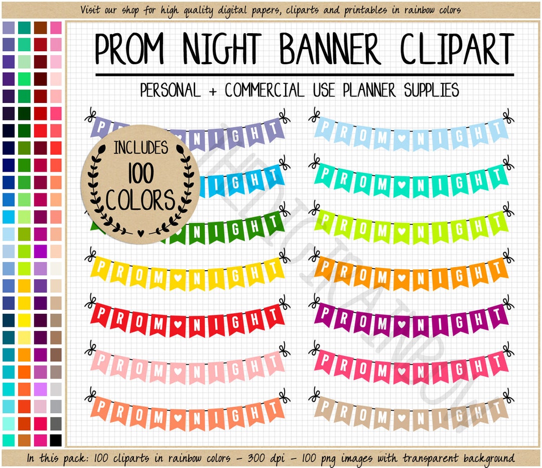 SALE 100 PROM Banner Clipart Prom Stickers Prom Night Stickers Prom ...