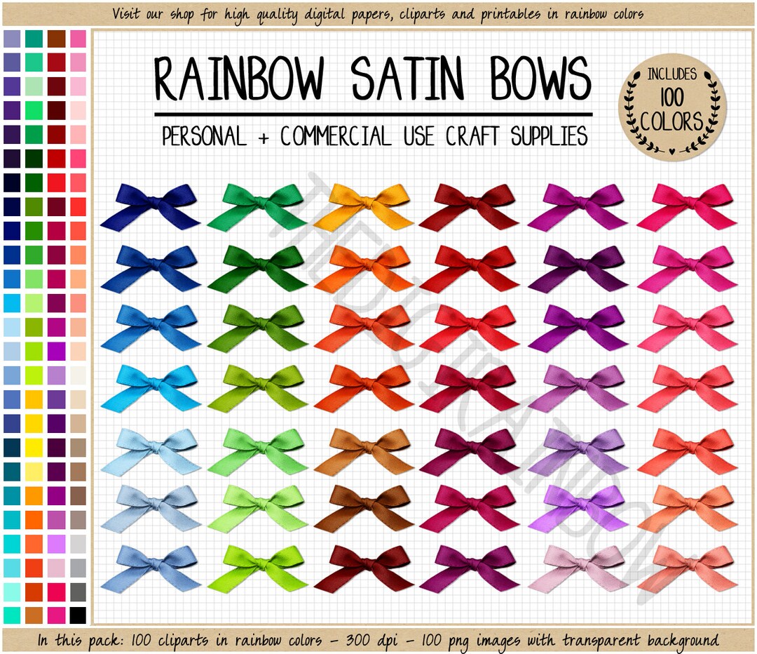 SALE 100 Bow Clipart Rainbow Satin Bow Planner Sticker Digital Ribbon ...