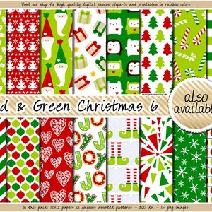 SALE Christmas Digital Paper Red and Green Christmas Digital Paper ...