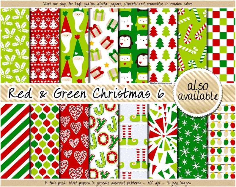 SALE Christmas Digital Paper Red and Green Christmas Digital Paper ...