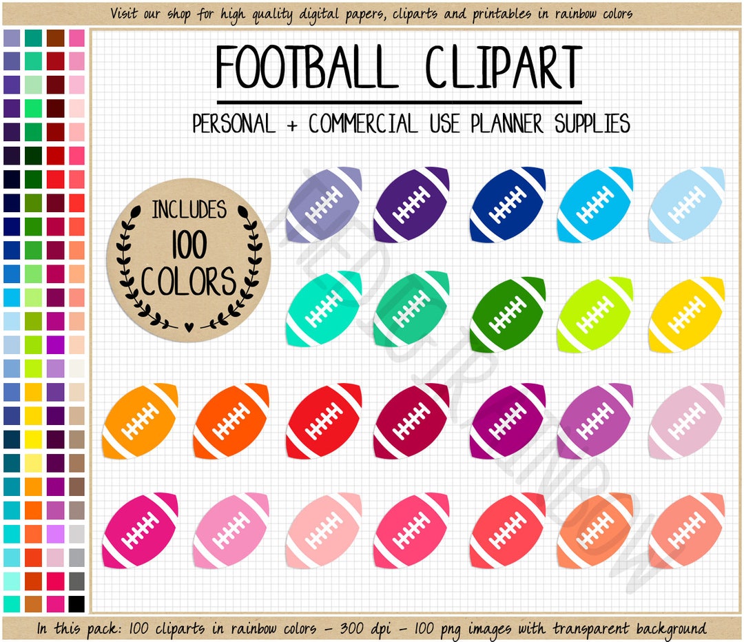SALE 100 FOOTBALL Clipart Rainbow Football Stickers Sports Printable ...