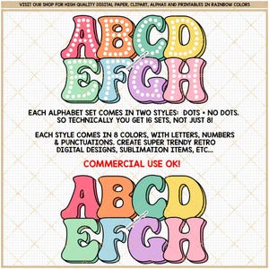 Groovy Alphabet PNG Bundle, Retro Font, Polka Dot Letters, Rainbow 3D ...