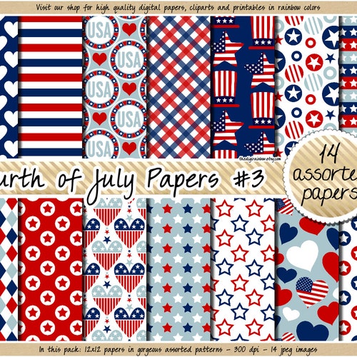 Fourth of July Digital Paper Patriotic Scrapbook Paper - Etsy