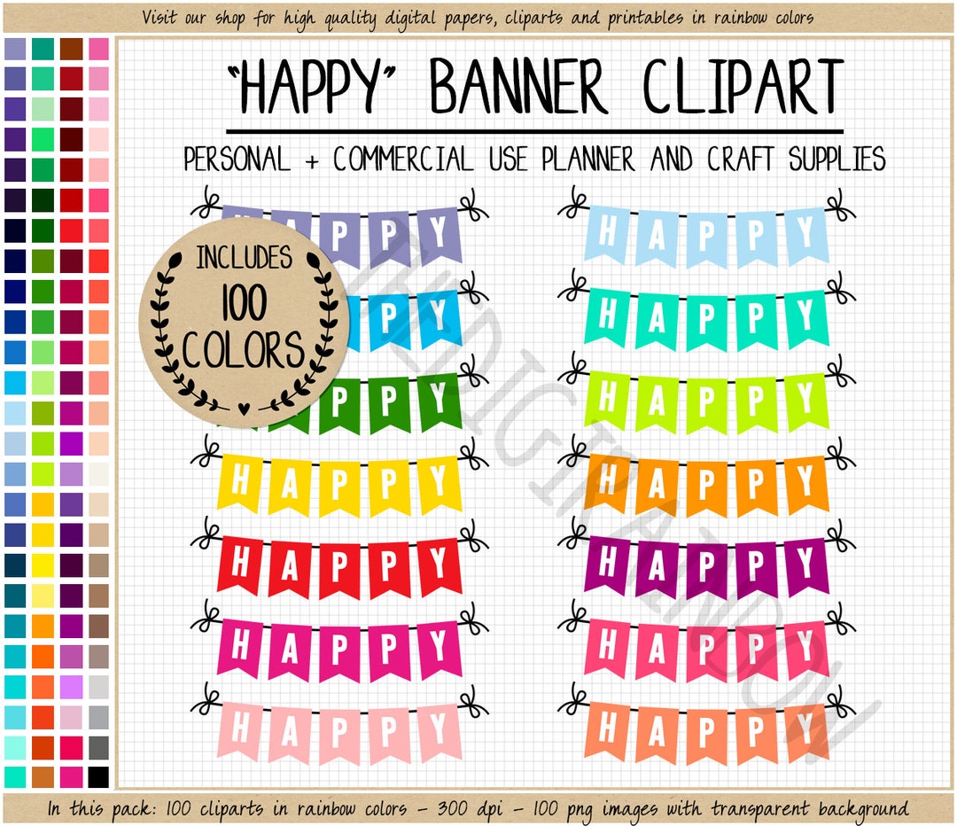 SALE 100 HAPPY Clipart Happy Banner Birthday Planner Sticker Party ...