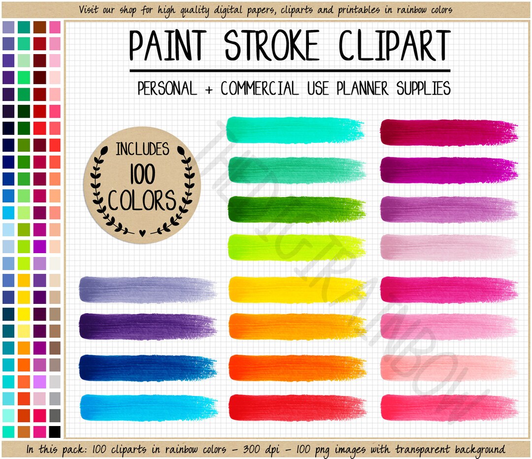 100 PAINT STROKES Clipart Rainbow Watercolor Clipart Paint Splash ...