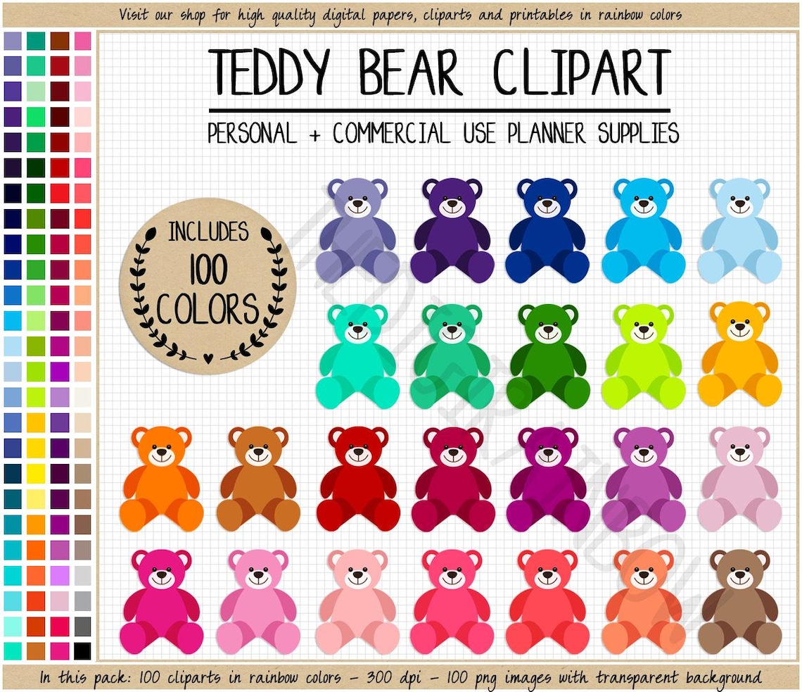 100 TEDDY BEAR Clipart Woodland Clipart Pastel Teddy Bear Sticker ...