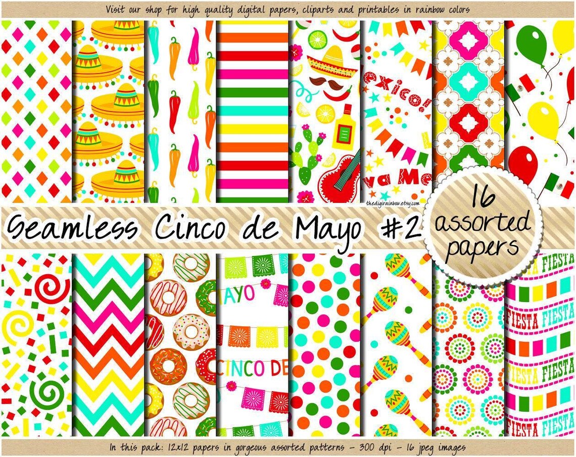 SALE Cinco De Mayo Digital Paper Cinco De Mayo Clipart Cinco De Mayo ...