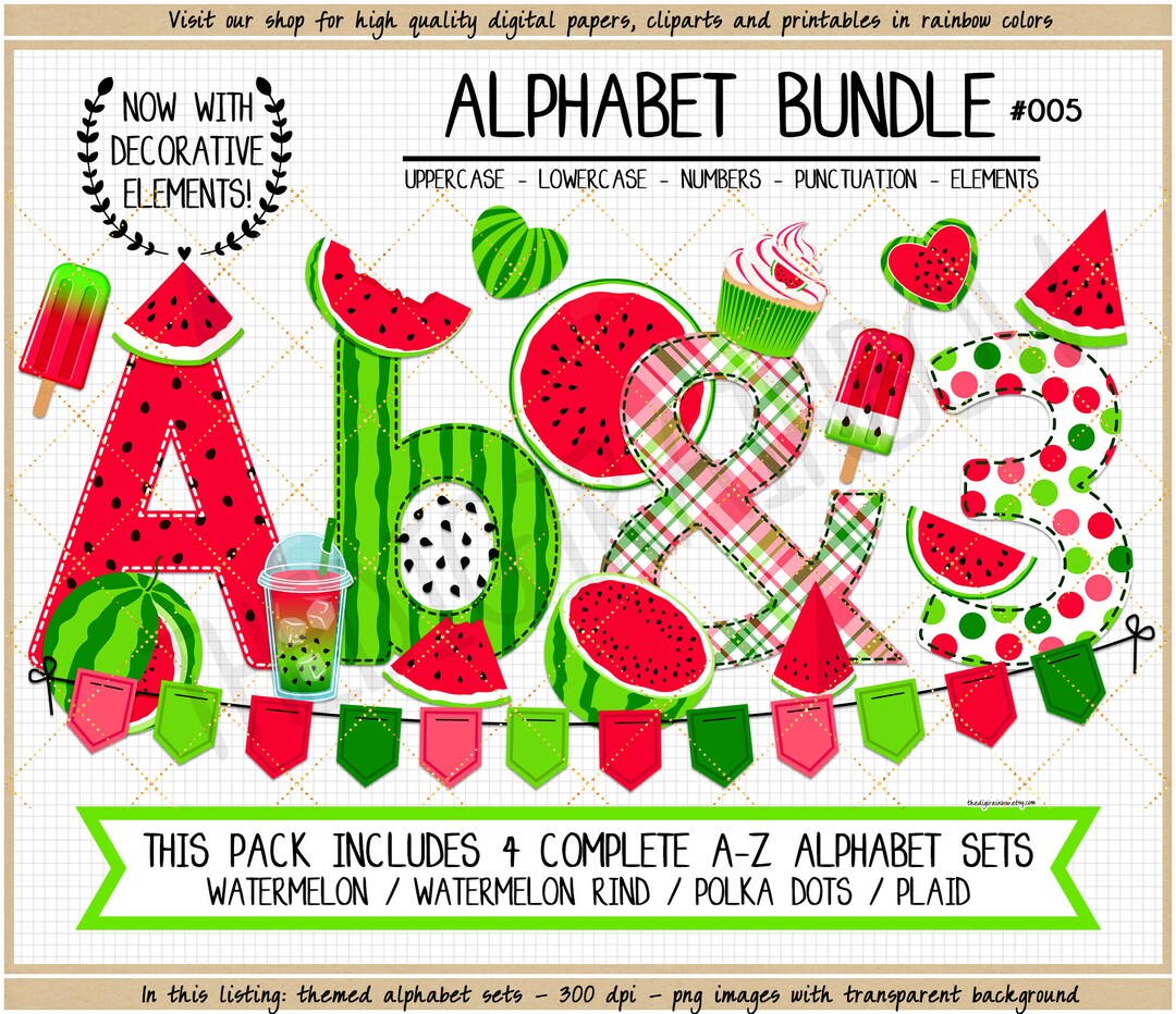 Watermelon Alphabet Fruit Letter Watermelon Slice Clipart Ice - Etsy