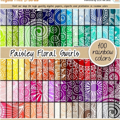 100 SEAMLESS Paisley Digital Paper Paisley Clipart Rainbow - Etsy
