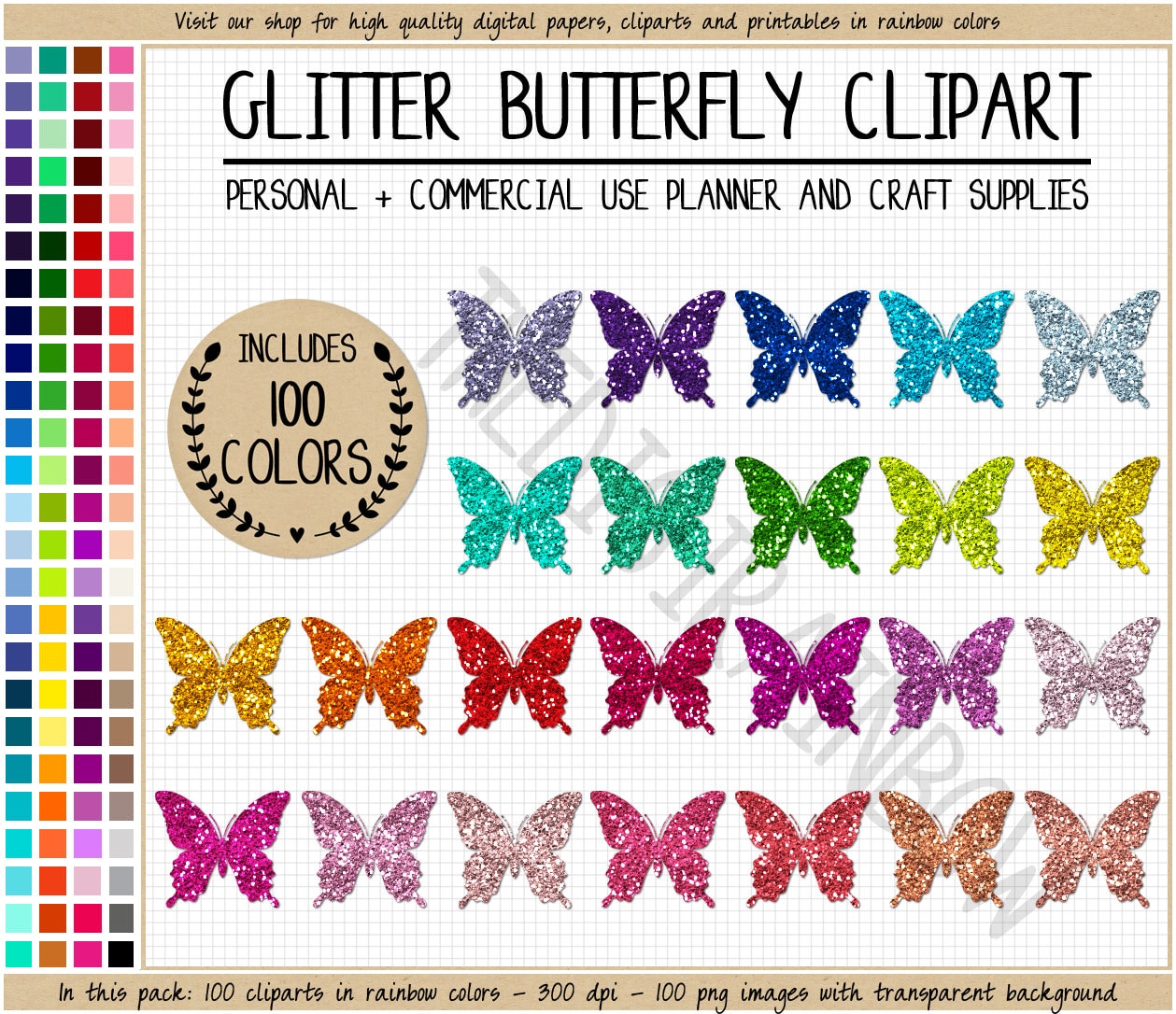 SALE 100 glitter butterfly clipart rainbow butterfly clipart | Etsy
