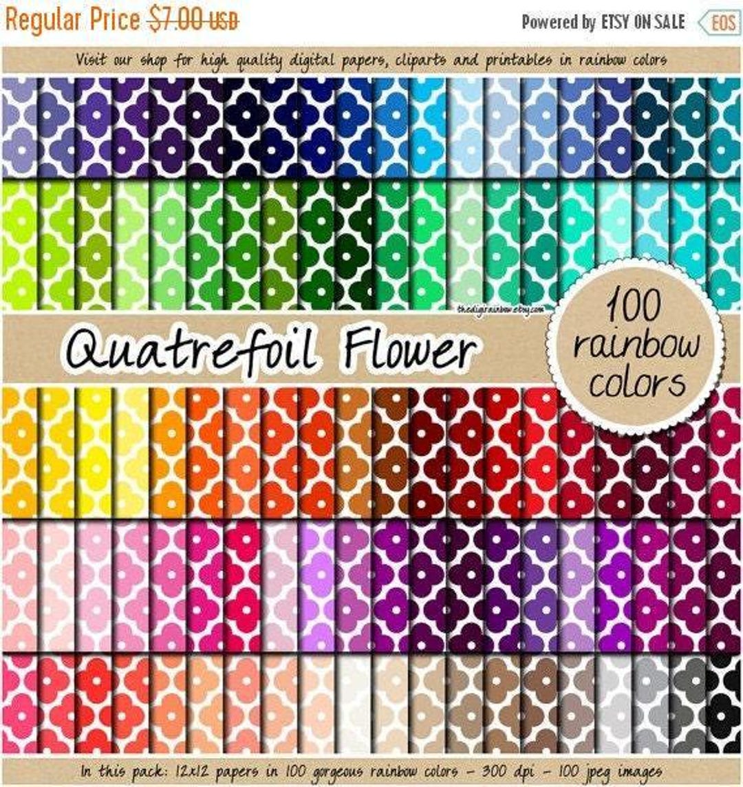 100 Quatrefoil Flower Digital Paper Mosaic Tile Digital Rainbow Paper ...
