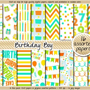SALE Birthday Digital Paper Boy Digital Paper Birthday Banner Party ...