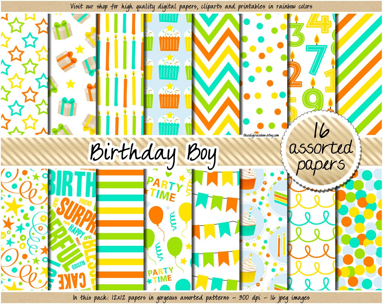 SALE Birthday Digital Paper Boy Digital Paper Birthday Banner - Etsy