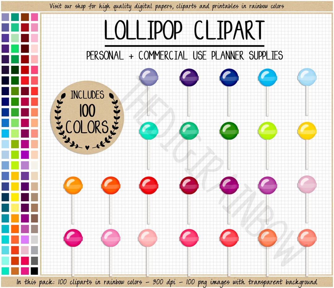 SALE 100 LOLLIPOP Clipart Lollipop Stickers Swirl Lollipop Clipart ...