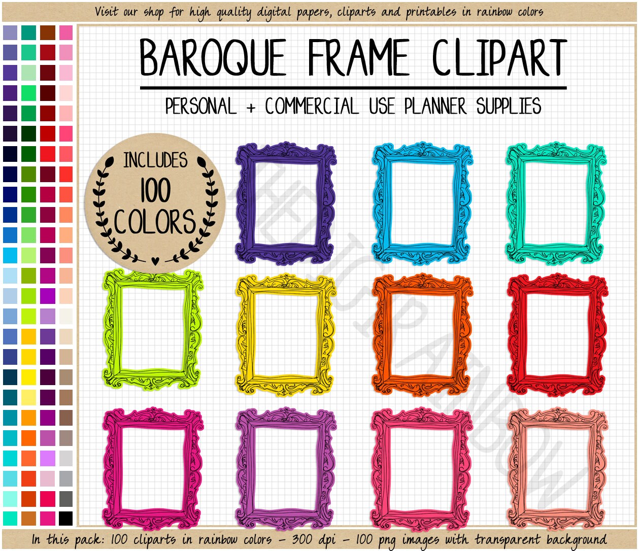SALE 100 Square Frame Clipart Paris Clipart Baroque Photo | Etsy