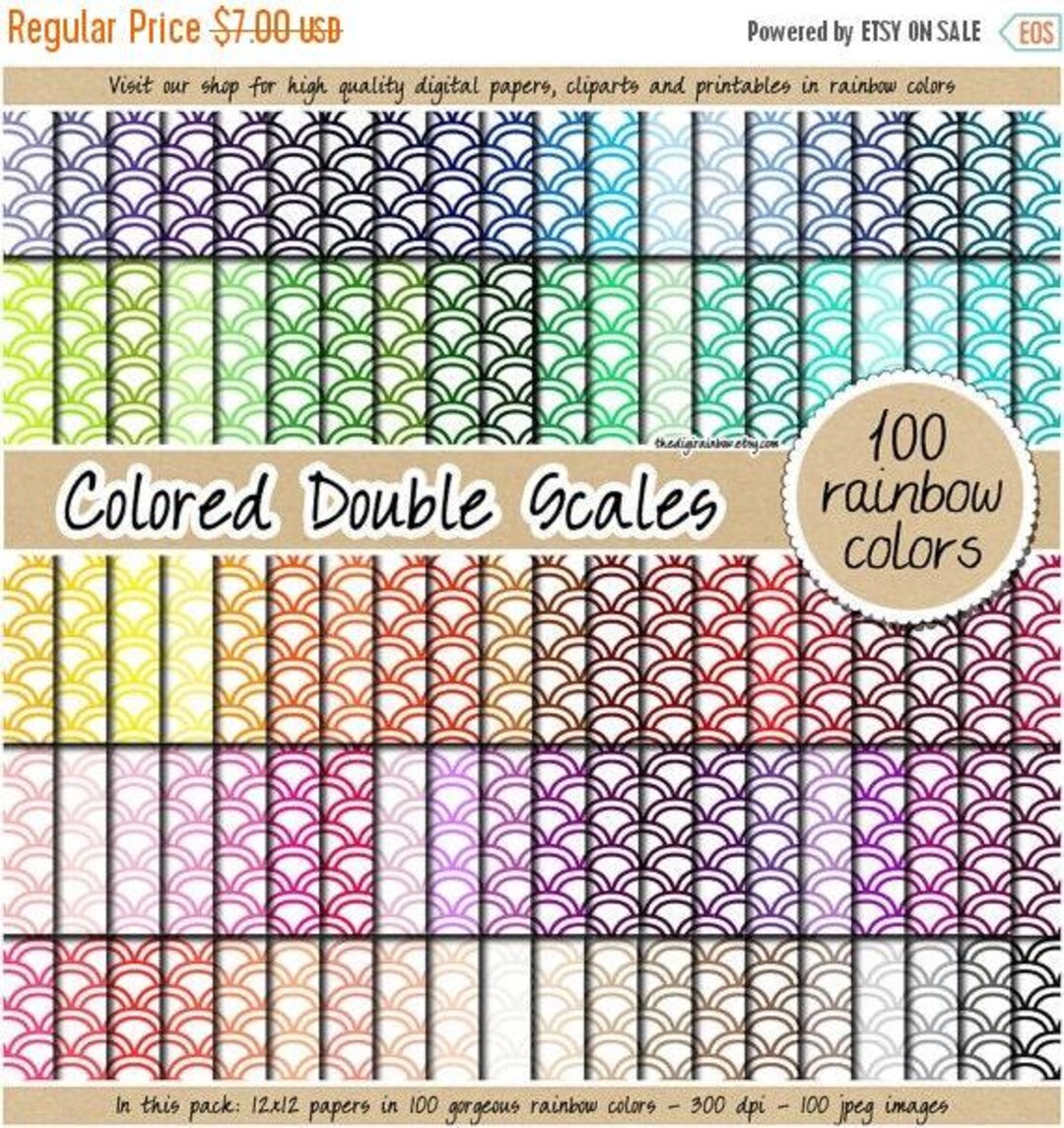 100 Rainbow Scallop Digital Paper Scale Digital Paper Chinese Digital ...