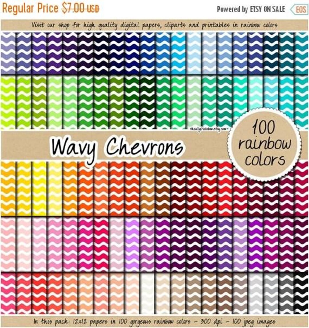 100 Wave Digital Paper Rainbow Chevron Digital Paper Nautical Pattern ...