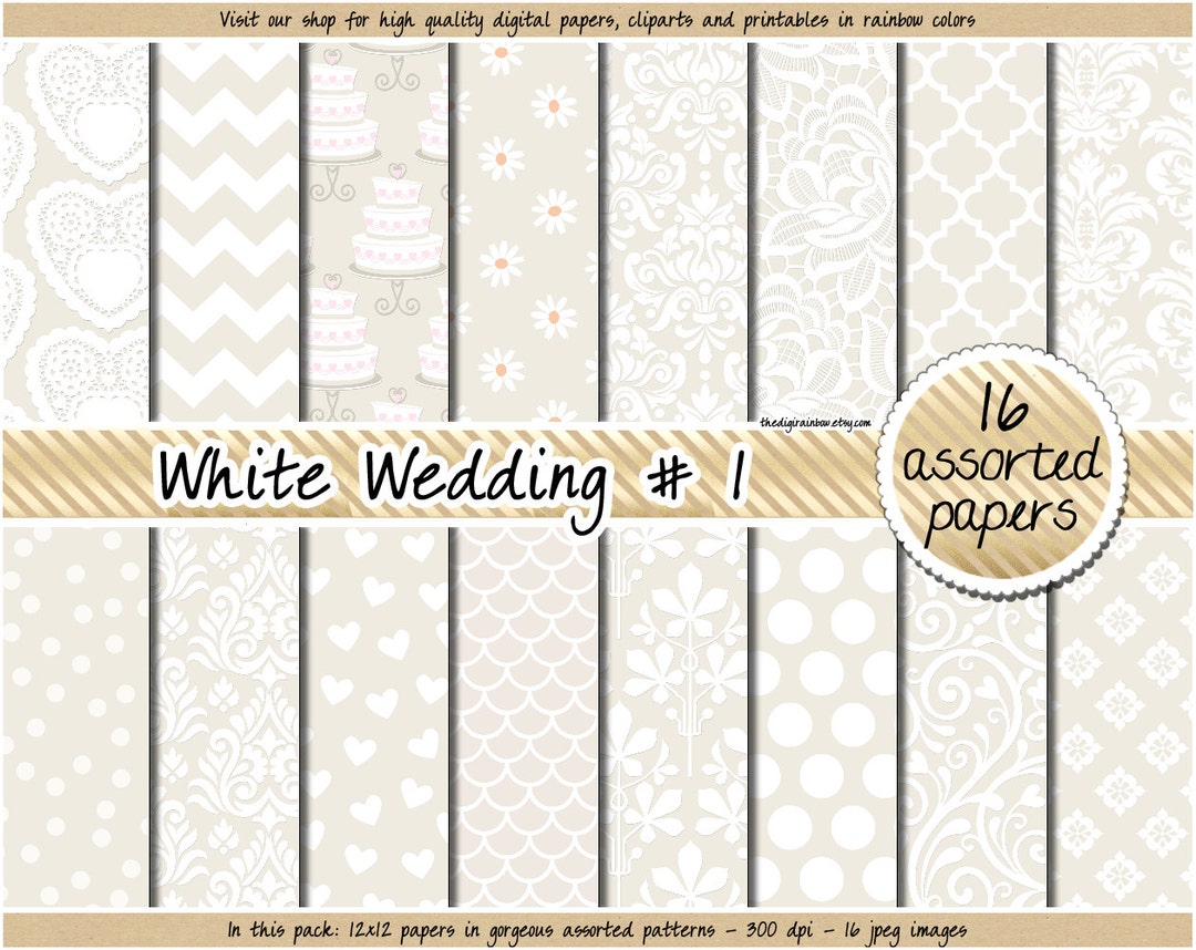 SALE White Wedding Digital Paper Wedding Pattern Wedding - Etsy UK