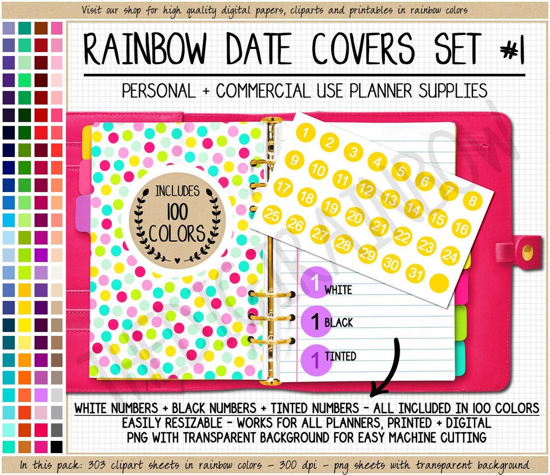 BUNDLE 300 Rainbow Date Cover Stickers Printable Date Dots Cover up 1 ...