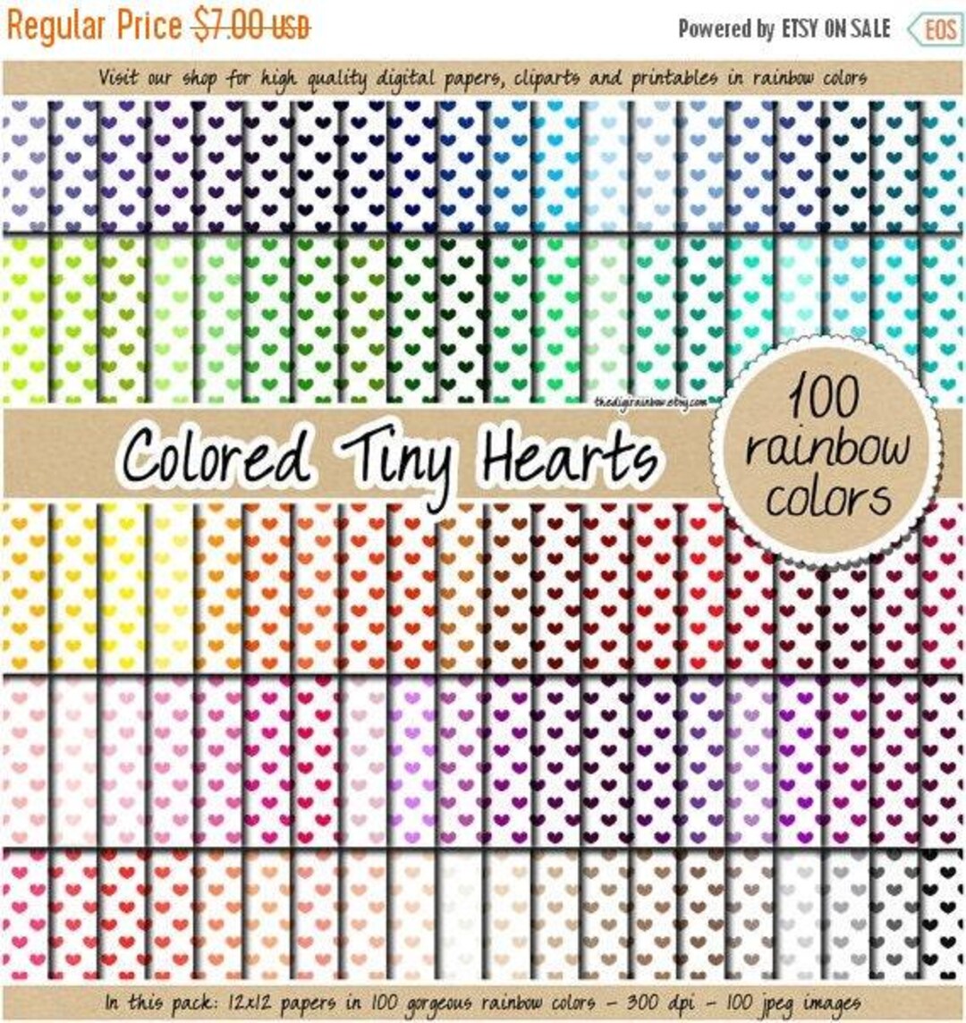 100 Colored Tiny Heart Digital Paper Valentine's Day Digital Paper ...