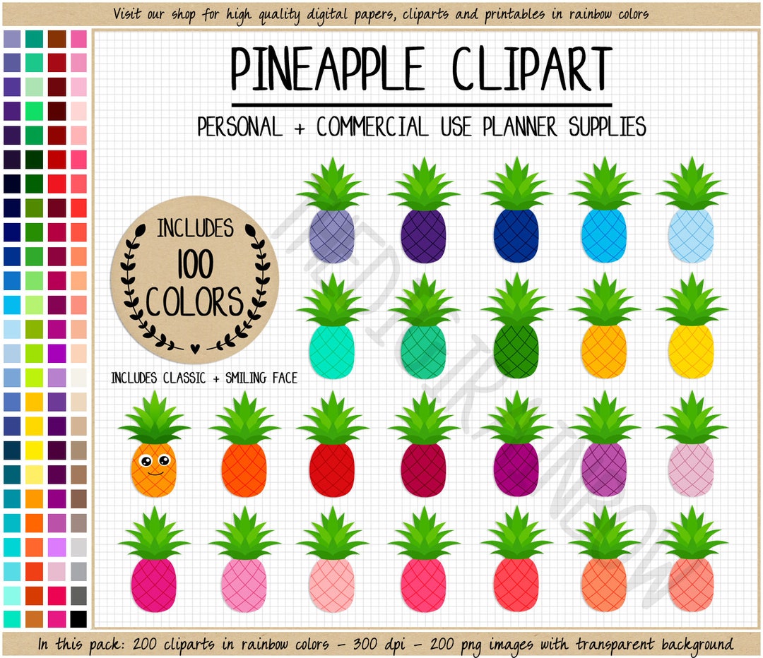 200 PINEAPPLE Clipart Pineapple Sticker Smiling Fruit Sticker ...