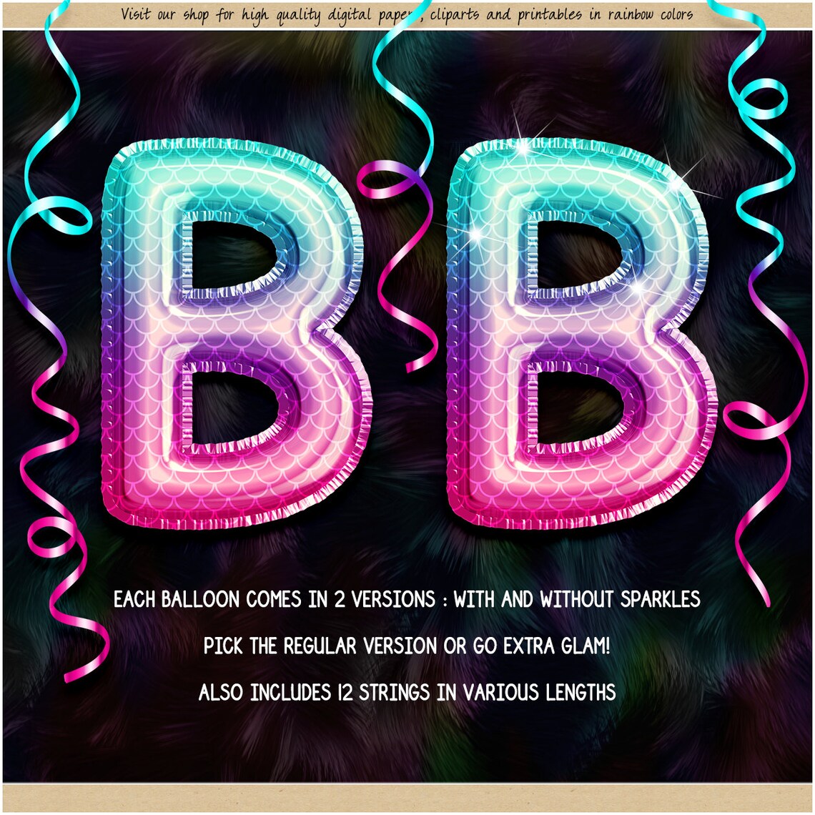MERMAID Foil Balloon Alphabet Clipart Blue Purple Pink - Etsy