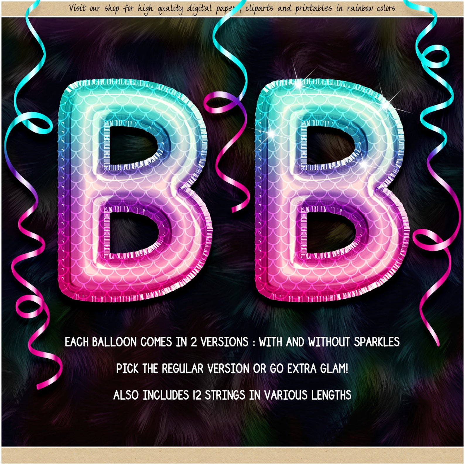 MERMAID Foil Balloon Alphabet Clipart Blue Purple Pink - Etsy