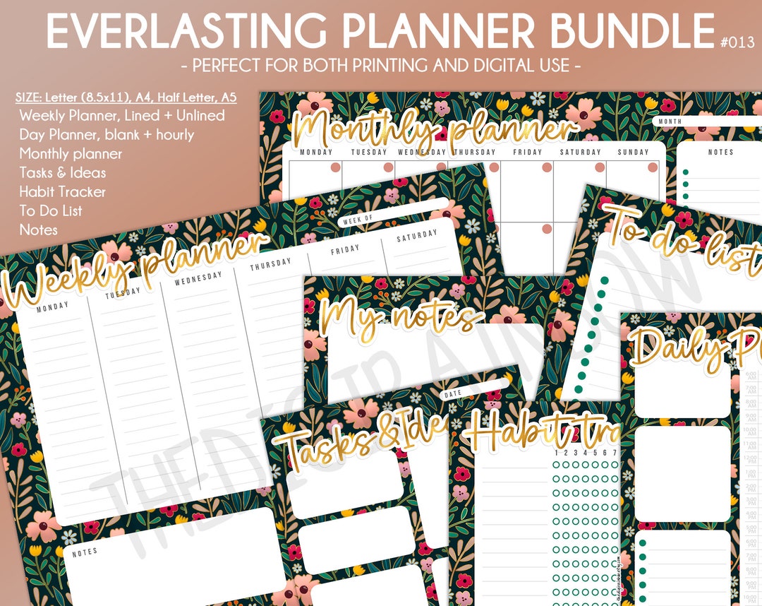 SALE Floral Weekly Desk Planner Printable Calendar Flower Monthly ...