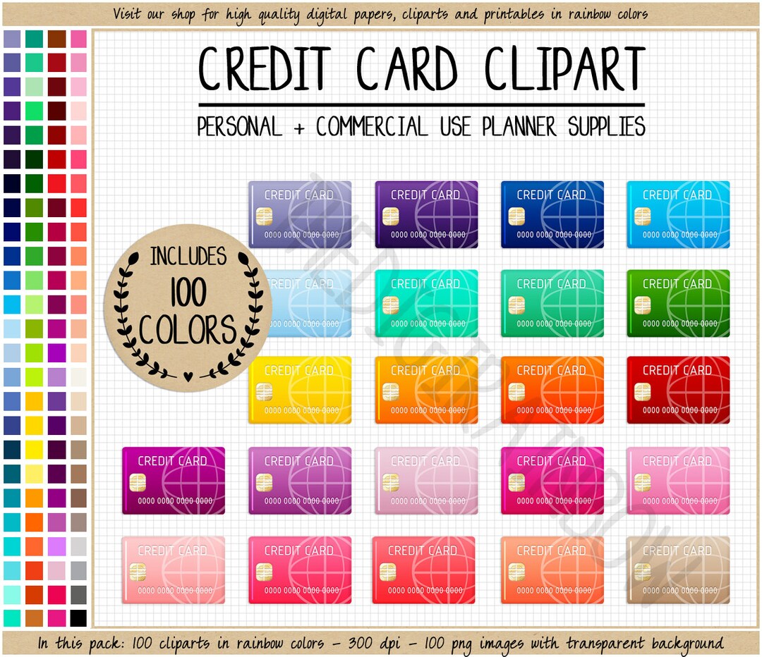 SALE 100 CREDIT CARD Clipart Credit Card Stickers Rainbow Money Planner ...