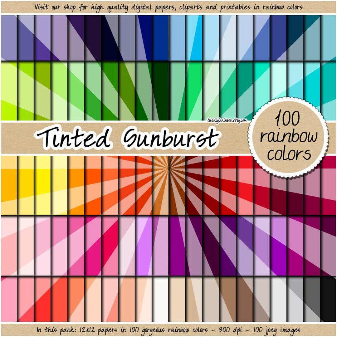 100 Tinted Sunburst Digital Papers Sunray Digital Paper Rainbow Planner ...