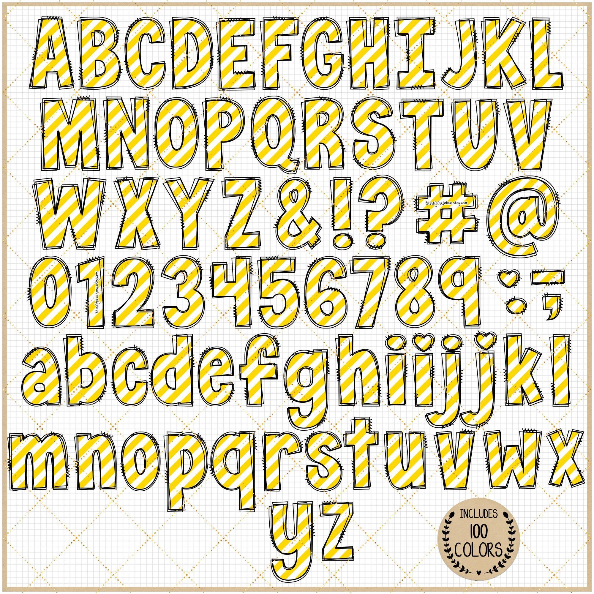 100 Doodle Alphabet PNG Bundle in Rainbow Colors, Bright Sublimation ...