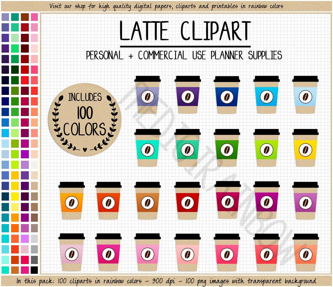 SALE 100 COFFEE Clipart Latte Clipart Tea Clipart Hot Chocolate Clipart ...