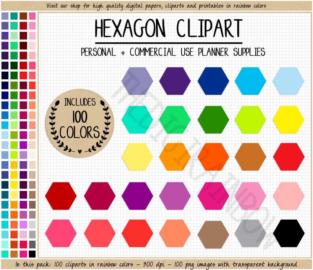 SALE 100 HEXAGON Clipart Hexagon Planner Stickers Bright Hexagon ...