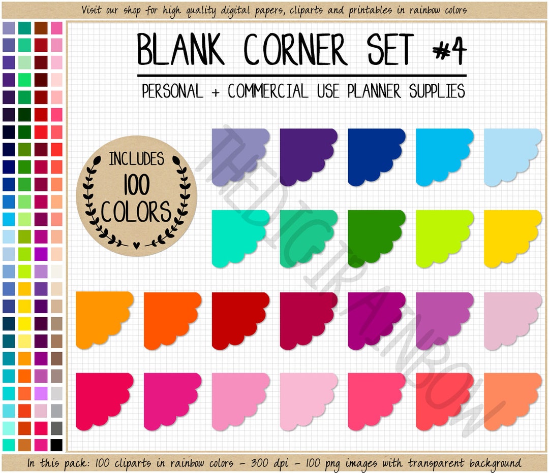 SALE 100 Scallop Corner Digital Sticker Round Blank Corner Clipart ...