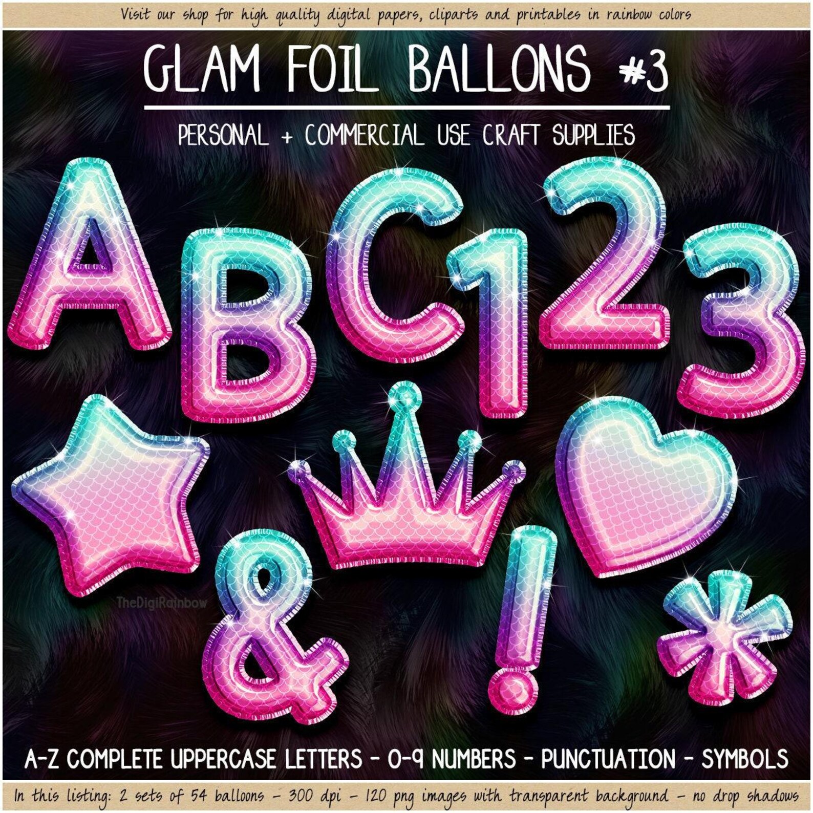 MERMAID Foil Balloon Alphabet Clipart Blue Purple Pink Birthday Balloon ...
