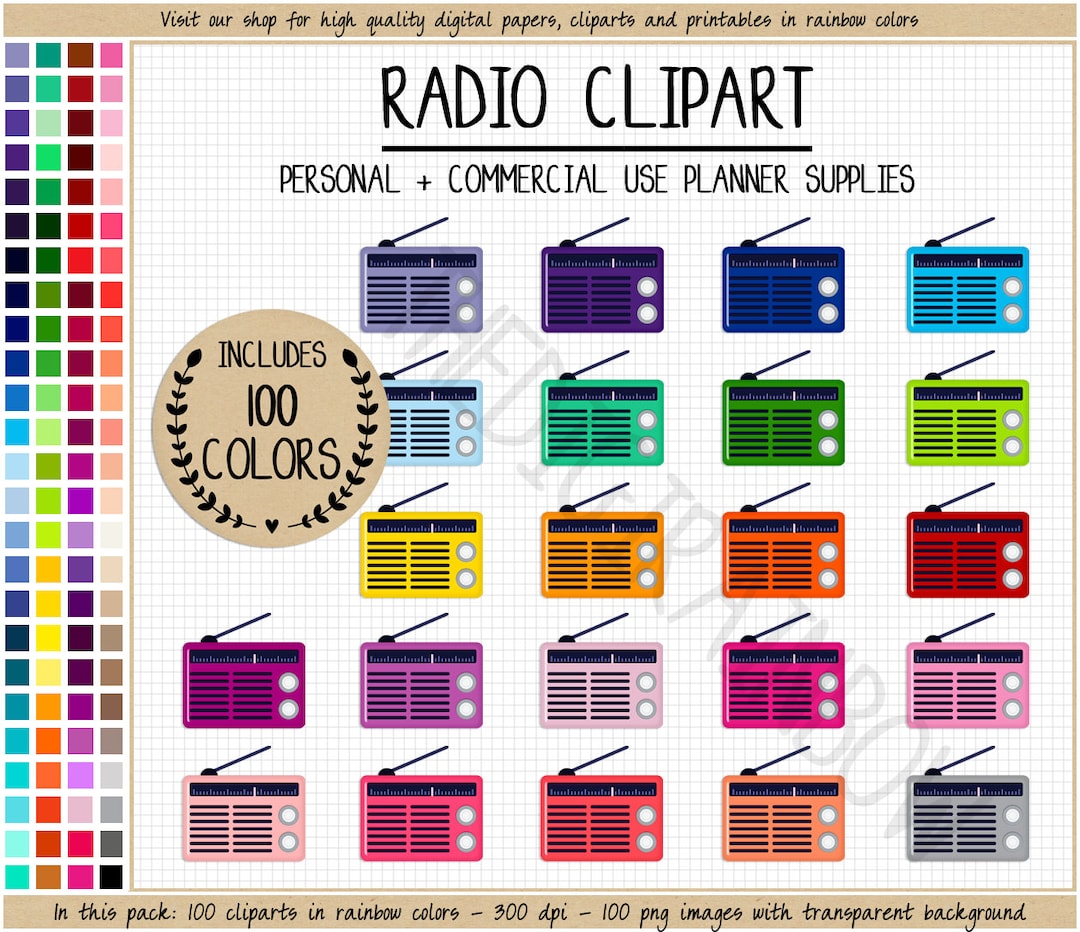 SALE 100 RADIO Clipart Colorful Radio Stickers Podcast Clipart Music ...